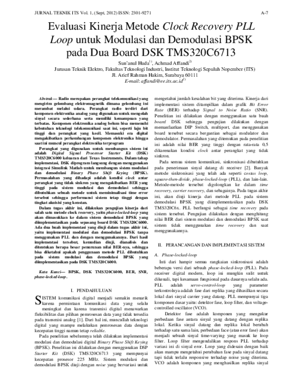 (PDF) Evaluasi Kinerja Metode Clock Recovery PLL Loop Untuk Modulasi Dan Demodulasi BPSK Pada ...