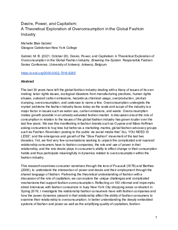 (PDF) Desire, Power, and Capitalism: A Theoretical Exploration of Overconsumption in the Global ...
