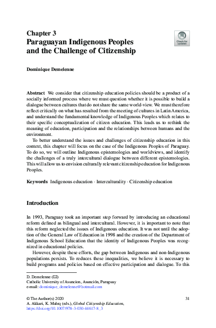 (PDF) Indigenous Epistemologies and Citizenship in Paraguay