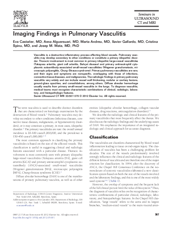(PDF) Imaging Findings in Pulmonary Vasculitis