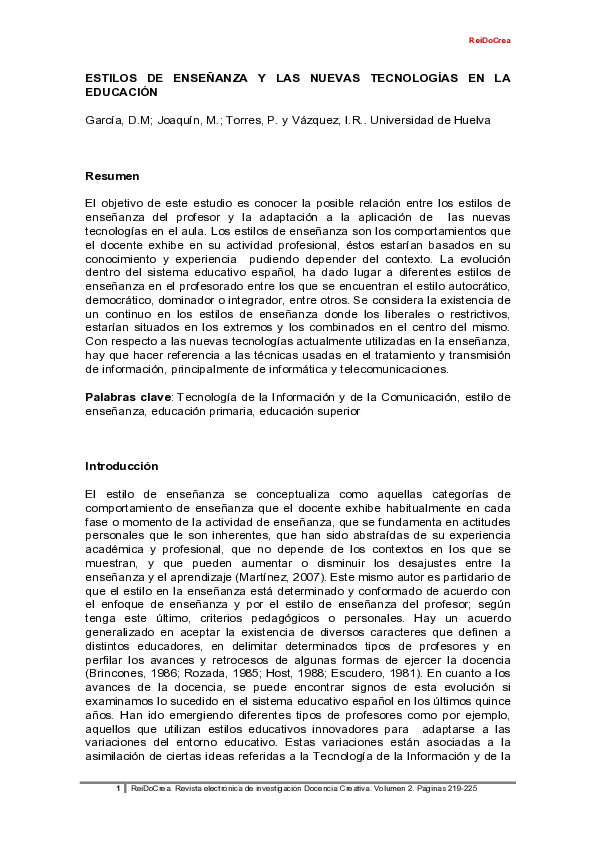 (PDF) Estilos de enseñanza y las nuevas tecnologías en la educación