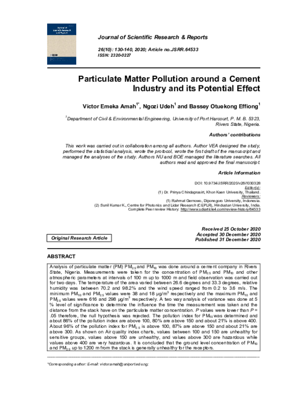 (PDF) Particulate Matter Pollution around a Cement Industry and its ...