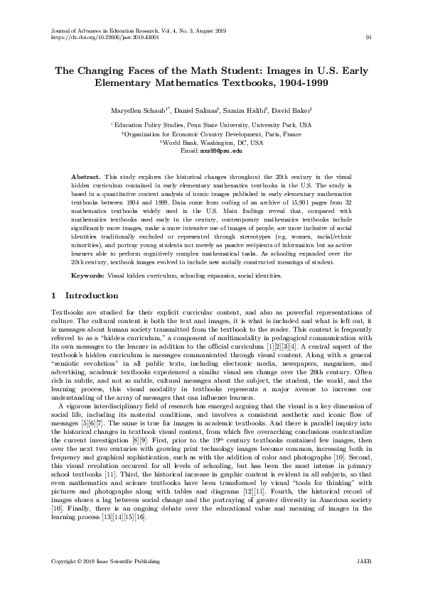 (PDF) The Changing Faces of the Math Student: Images in U.S. Early ...