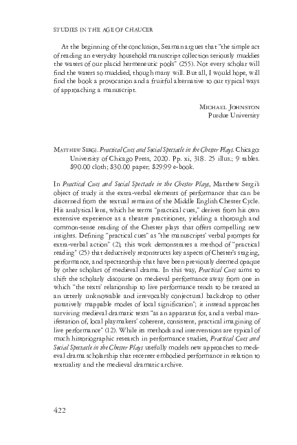 (PDF) Matthew Sergi. Practical Cues and Social Spectacle in the Chester ...