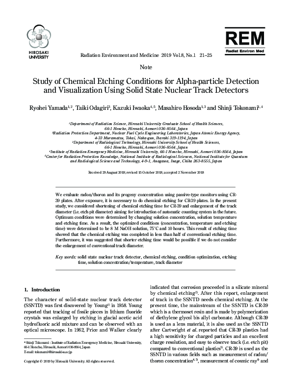 (PDF) Study of Chemical Etching Conditions for Alpha-particle Detection ...