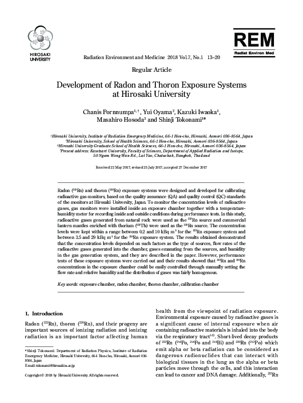 (PDF) Development of Radon and Thoron Exposure Systems at Hirosaki ...
