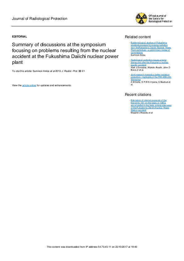 (PDF) Summary of discussions at the symposium focusing on problems resulting from the nuclear ...