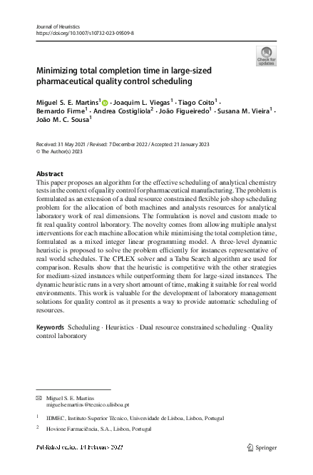 (PDF) Minimizing total completion time in large-sized pharmaceutical quality control scheduling