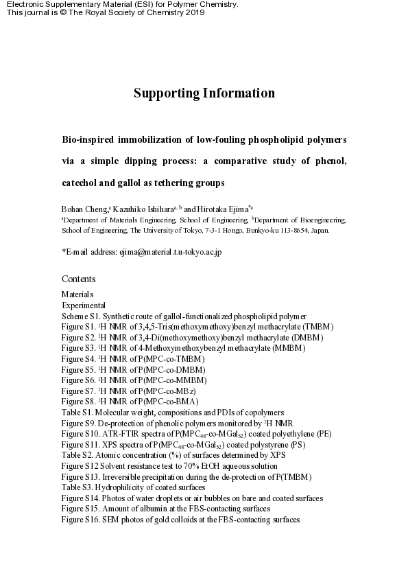 (PDF) Bio-inspired immobilization of low-fouling phospholipid polymers ...
