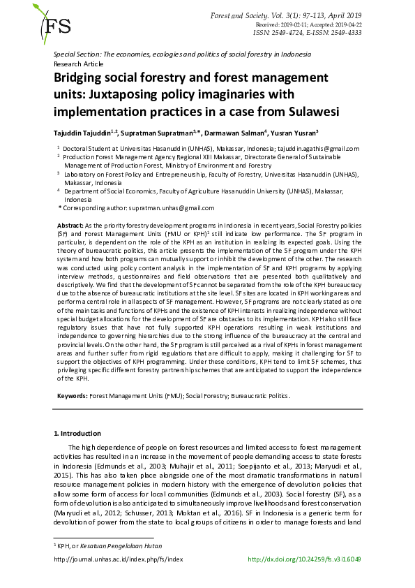 (PDF) Bridging social forestry and forest management units: Juxtaposing policy imaginaries with ...