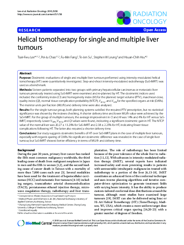 (PDF) Helical tomotherapy for single and multiple liver tumours