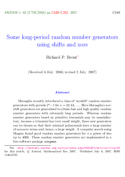 (PDF) Some long-period random number generators using shifts and xors