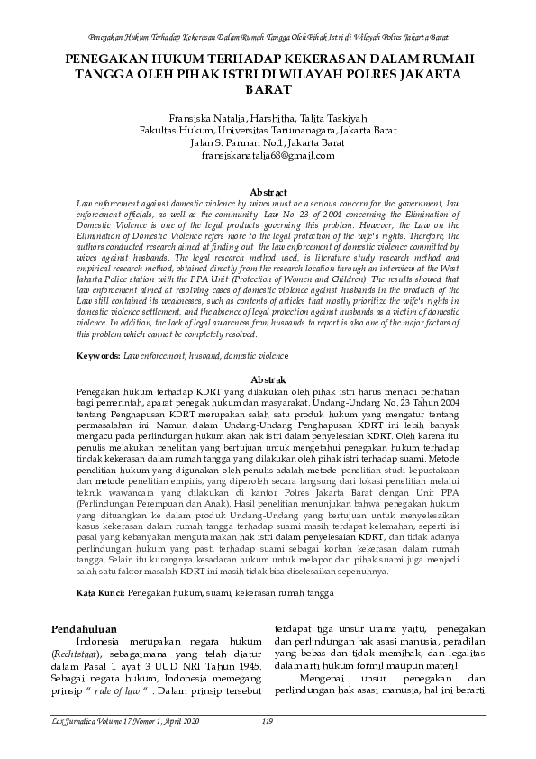 (PDF) Penegakan Hukum Terhadap Kekerasan Dalam Rumah Tangga