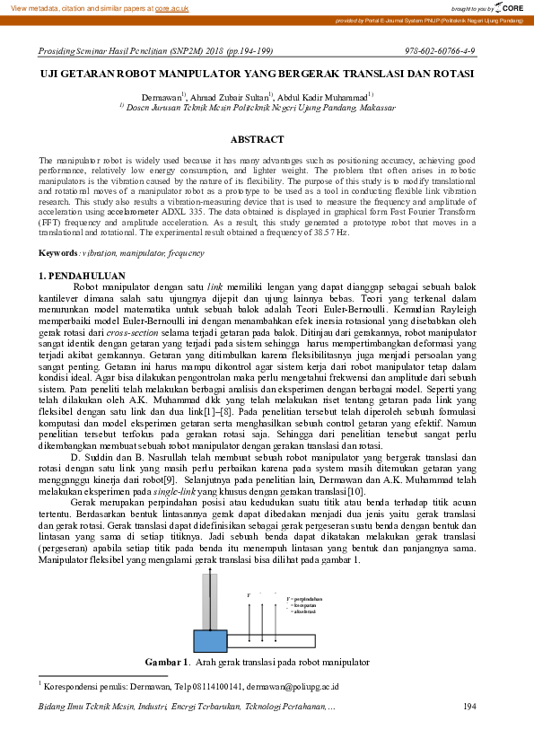 (PDF) Uji Getaran Robot Manipulator Yang Bergerak Translasi Dan Rotasi