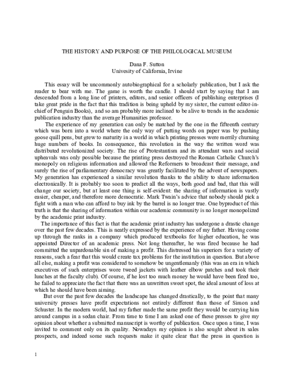 (DOC) THE HISTORY AND PURPOSE OF THE PHILOLOGICAL MUSEUM | Dana Sutton ...