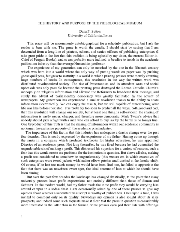 (DOC) THE HISTORY AND PURPOSE OF THE PHILOLOGICAL MUSEUM