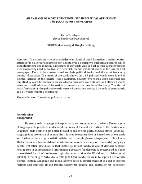 (PDF) An Analysis of Word Formation Used in Political Articles of the ...