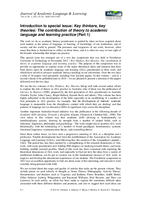 (PDF) Introduction to special issue: Key thinkers, key theories: The contribution of theory to ...