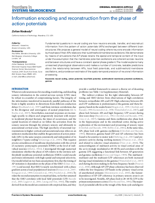 (PDF) Information encoding and reconstruction from the phase of action ...