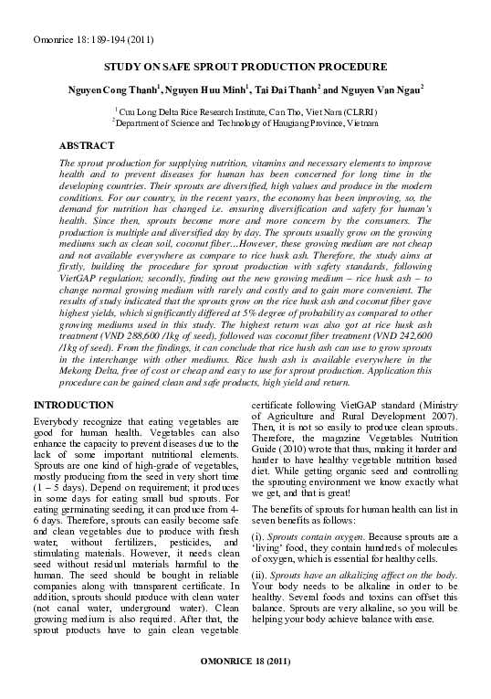 (PDF) Study on Safe Sprout Production Procedure