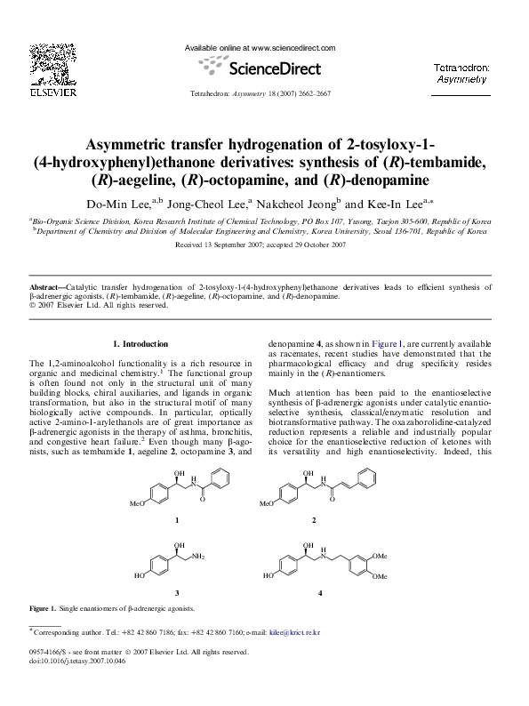 (PDF) Asymmetric transfer hydrogenation of 2-tosyloxy-1-(4-hydroxyphenyl)ethanone derivatives ...
