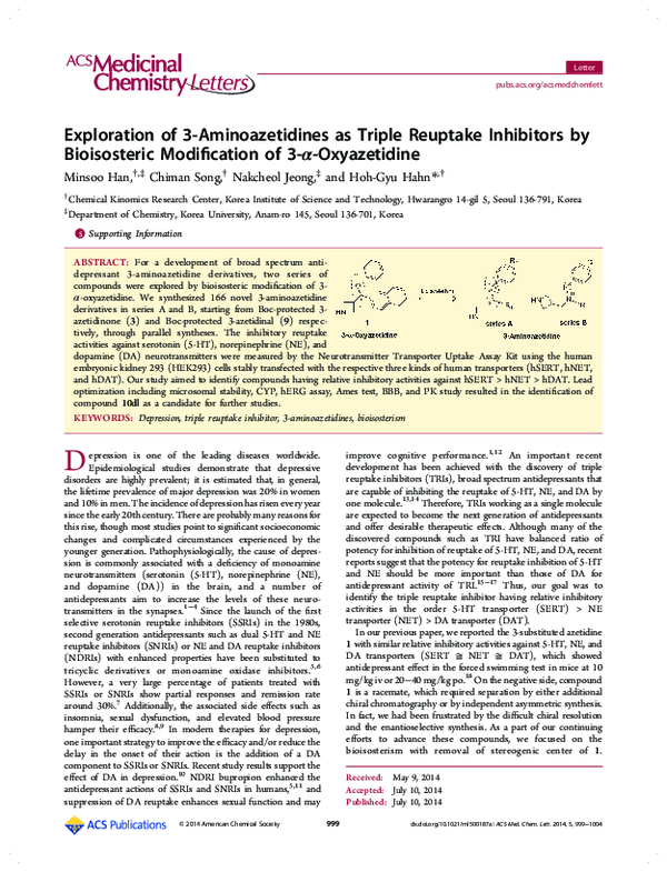 (PDF) Exploration of 3-Aminoazetidines as Triple Reuptake Inhibitors by ...