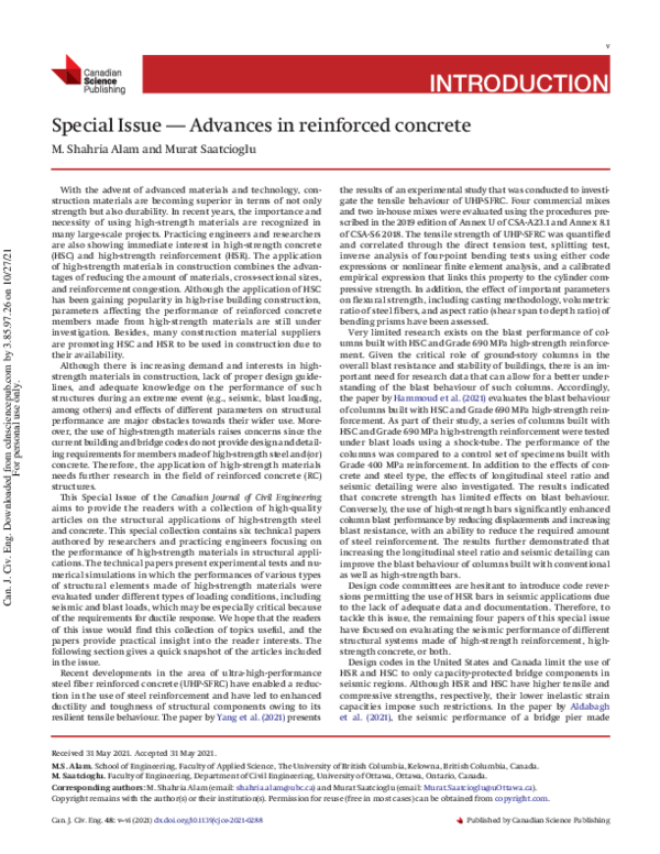 (PDF) Special Issue — Advances in reinforced concrete (PDF) Special Issue — Advances in reinforced concrete