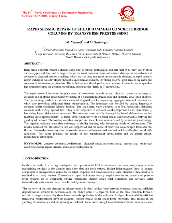 (PDF) Rapid Seismic Repair of Shear Damaged Concrete Bridge Columns by ...