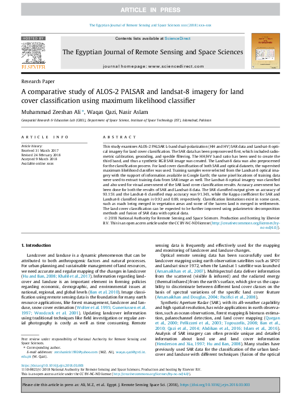(PDF) A comparative study of ALOS-2 PALSAR and landsat-8 imagery for ...