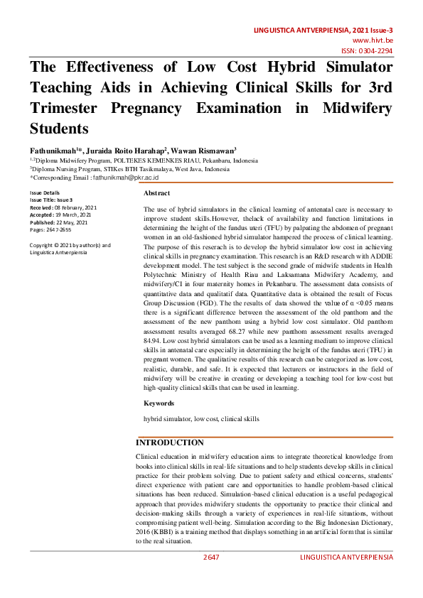 (PDF) The Effectiveness of Low Cost Hybrid Simulator Teaching Aids in ...