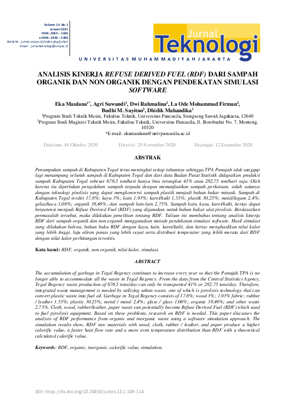 (PDF) Analisis Kinerja Refuse Derived Fuel (RDF) Dari Sampah Organik ...