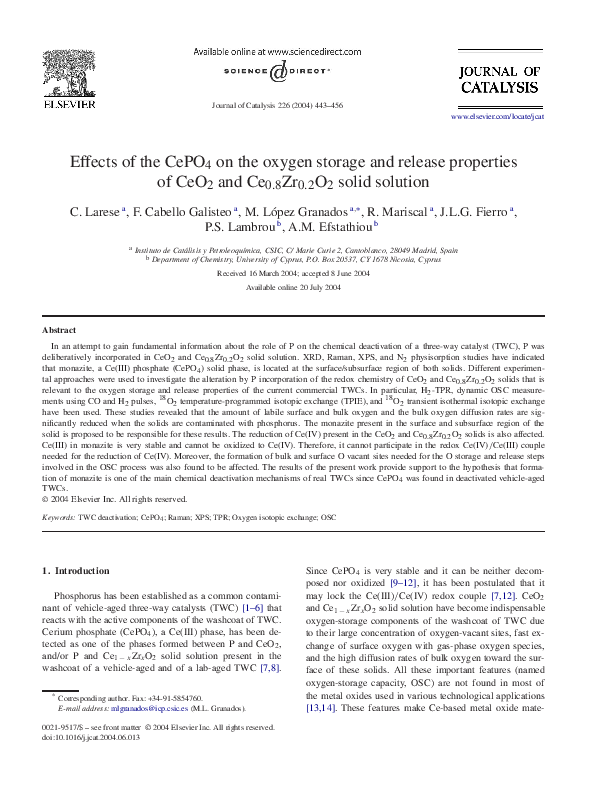(PDF) Effects of the CePO4 on the oxygen storage and release properties ...