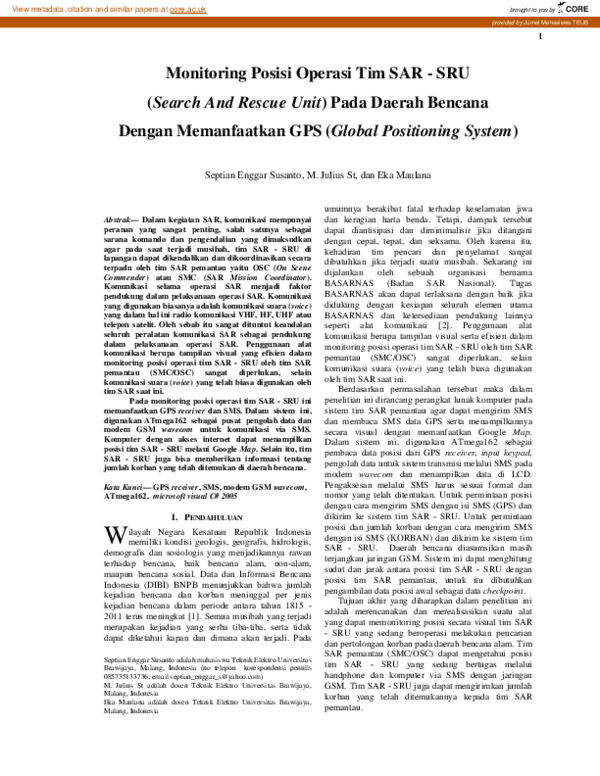 (PDF) Monitoring Posisi Operasi Tim SAR - SRU (Search And Rescue Unit) Pada Daerah Bencana ...