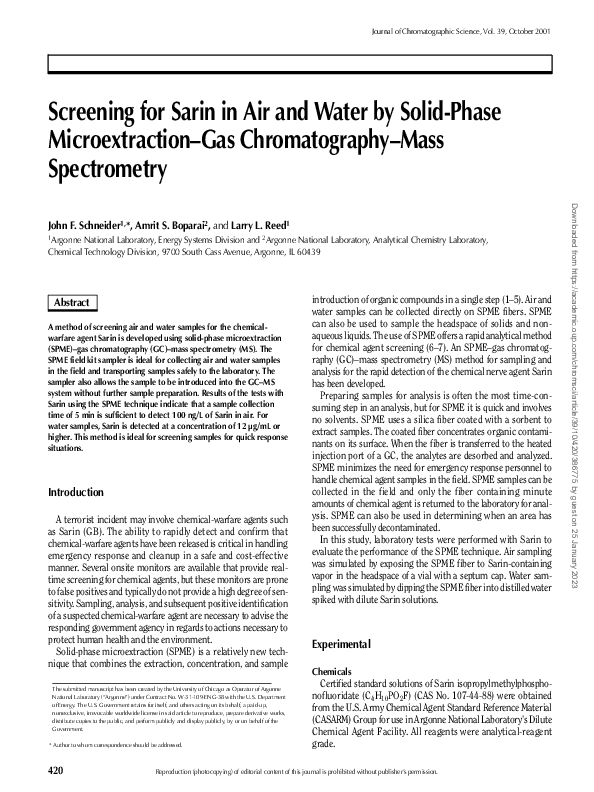 (PDF) Screening for Sarin in Air and Water by Solid-Phase ...