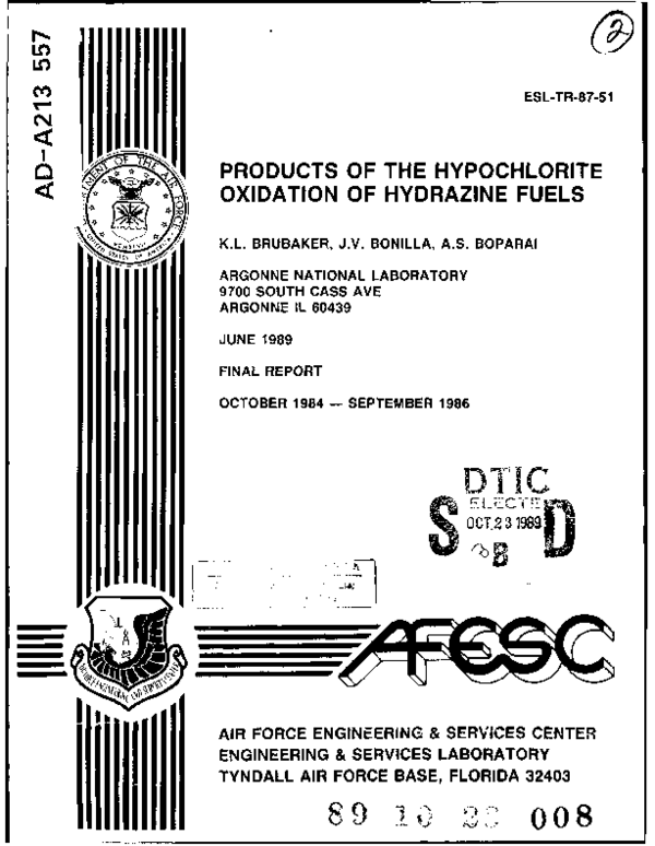(PDF) Products of the Hypochlorite Oxidation of Hydrazine Fuels