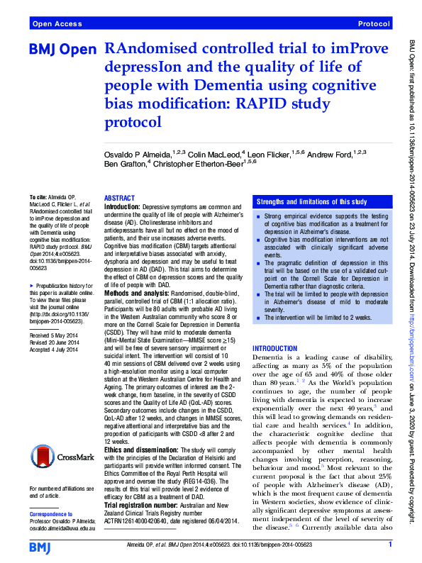 (PDF) RAndomised controlled trial to imProve depressIon and the quality of life of people with ...