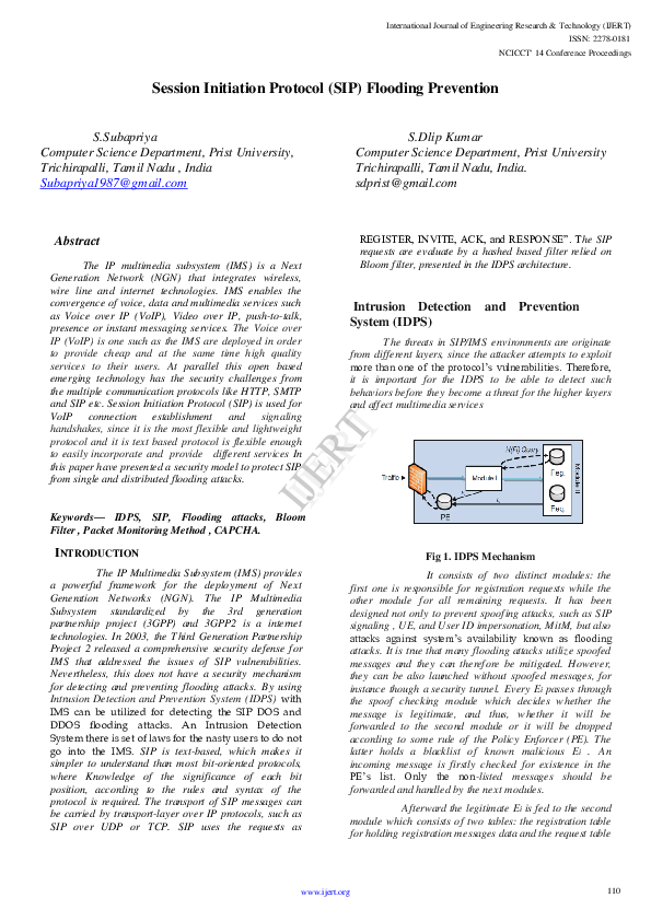(PDF) Session Initiation Protocol (SIP) Flooding Prevention