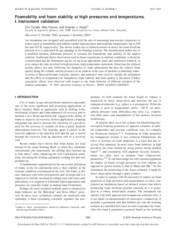 (PDF) Foamability and foam stability at high pressures and temperatures ...