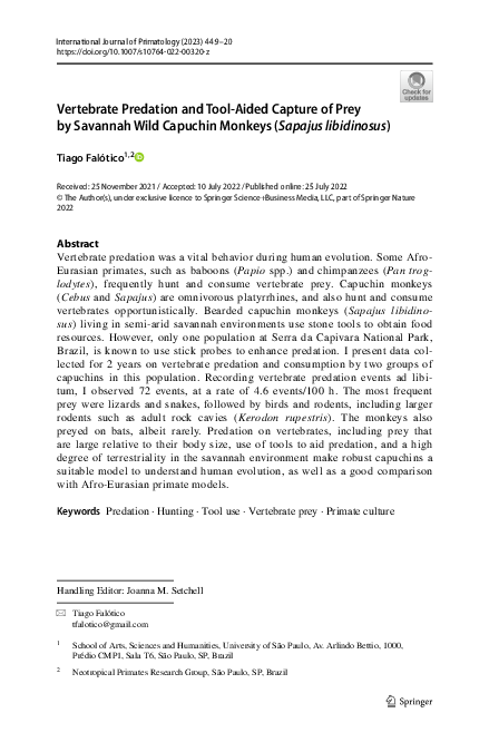 (PDF) Vertebrate Predation and Tool-Aided Capture of Prey by Savannah ...