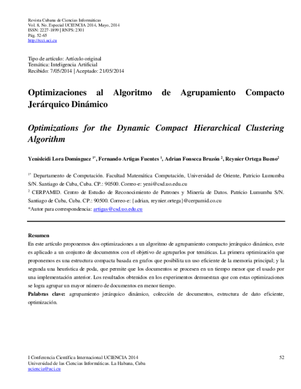 (PDF) Optimizaciones al Algoritmo de Agrupamiento Compacto Jerárquico Dinámico | Adrian Felipe ...