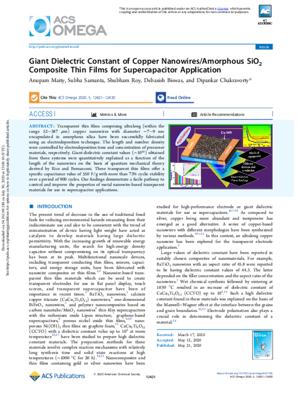 (PDF) Giant Dielectric Constant of Copper Nanowires/Amorphous SiO2 ...