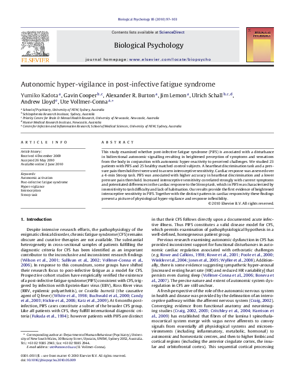 (PDF) Autonomic hyper-vigilance in post-infective fatigue syndrome
