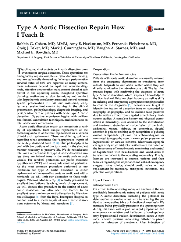(PDF) Type A Aortic Dissection Repair: How I Teach It