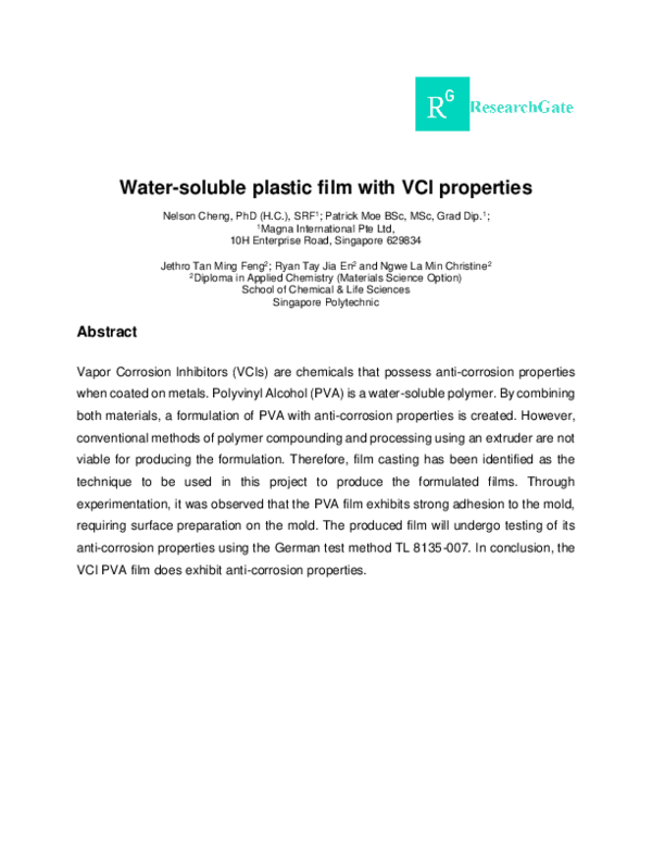 (PDF) Water-soluble plastic film with VCI properties