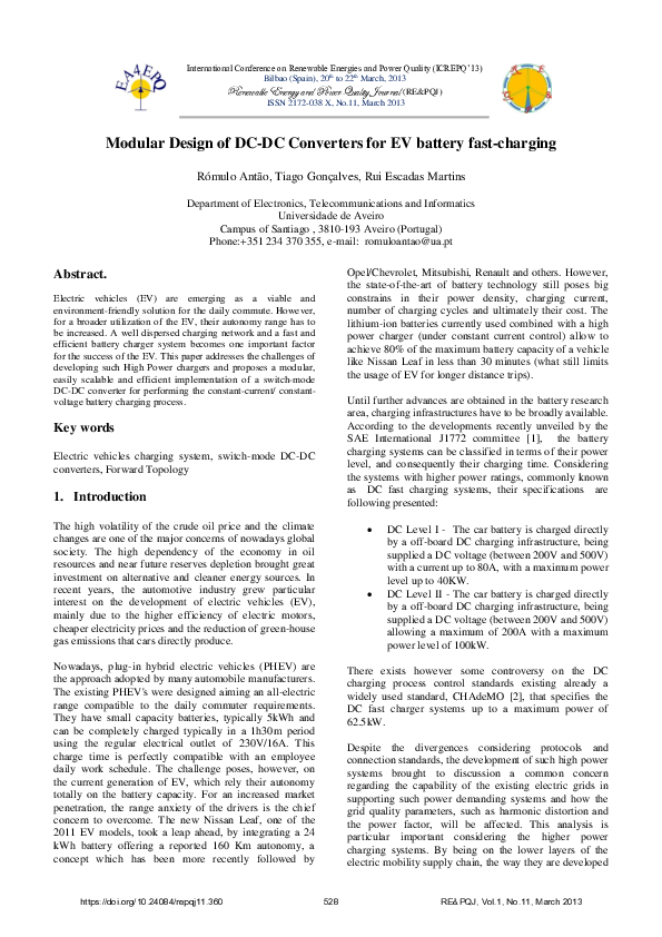 (PDF) Modular Design of DC-DC Converters for EV battery fast-charging