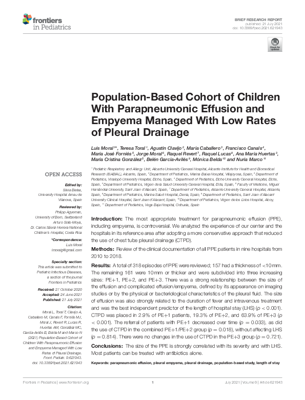 (PDF) Population-Based Cohort of Children With Parapneumonic Effusion ...