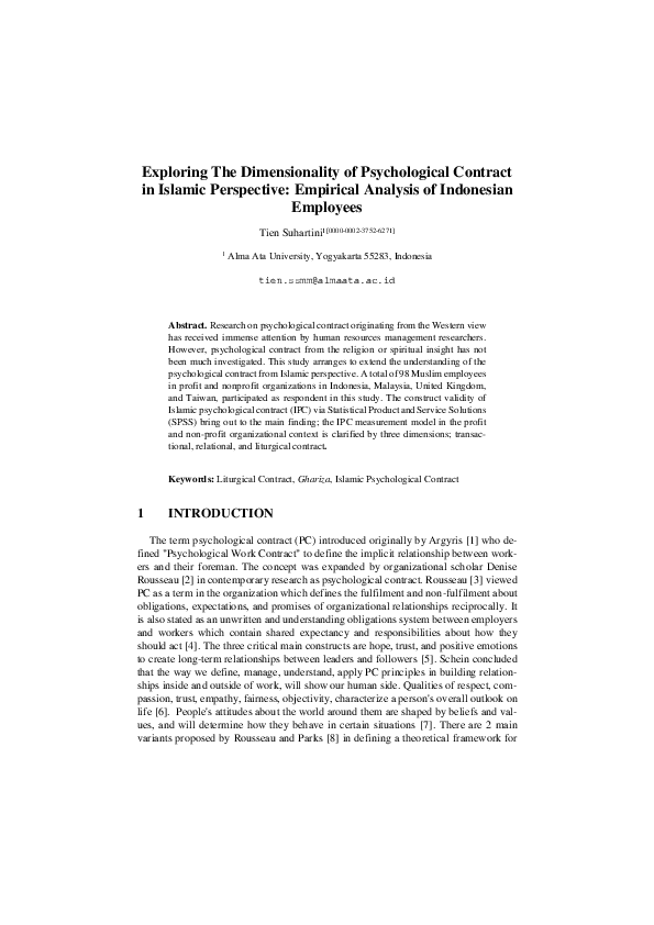 (PDF) Exploring the Dimensionality of Psychological Contract in Islamic Perspective: Empirical ...