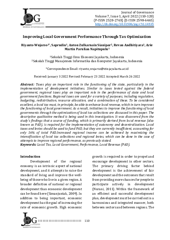 (PDF) Improving Local Government Performance Through Tax Optimization