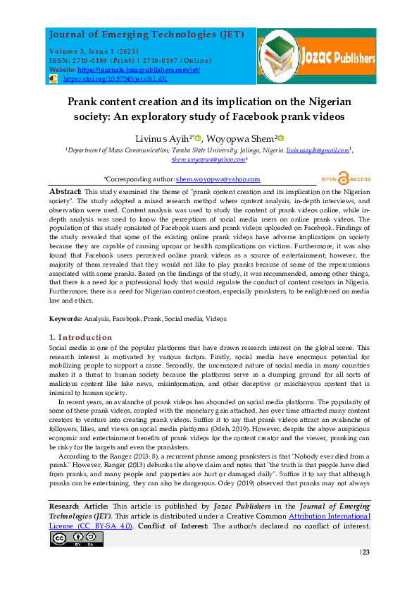 (PDF) Prank content creation and its implication on the Nigerian ...