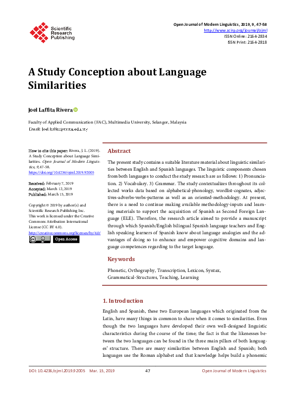 (PDF) A Study Conception about Language Similarities